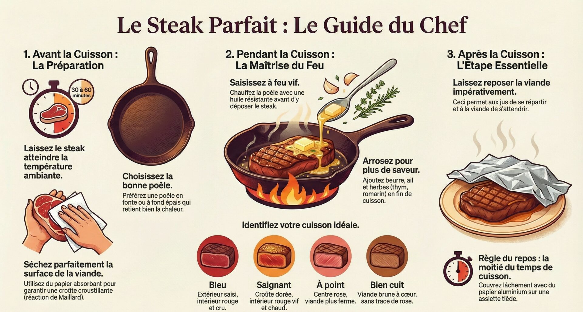 Comment réussir la cuisson parfaite d'un steak de boeuf à la poêle - Le ...